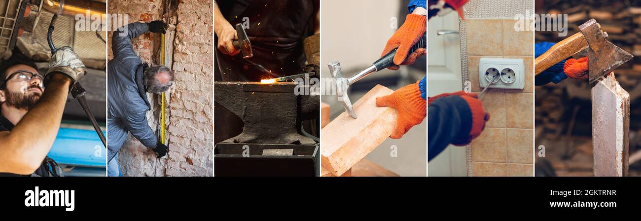 Collage of images of people of different professions during working day ...