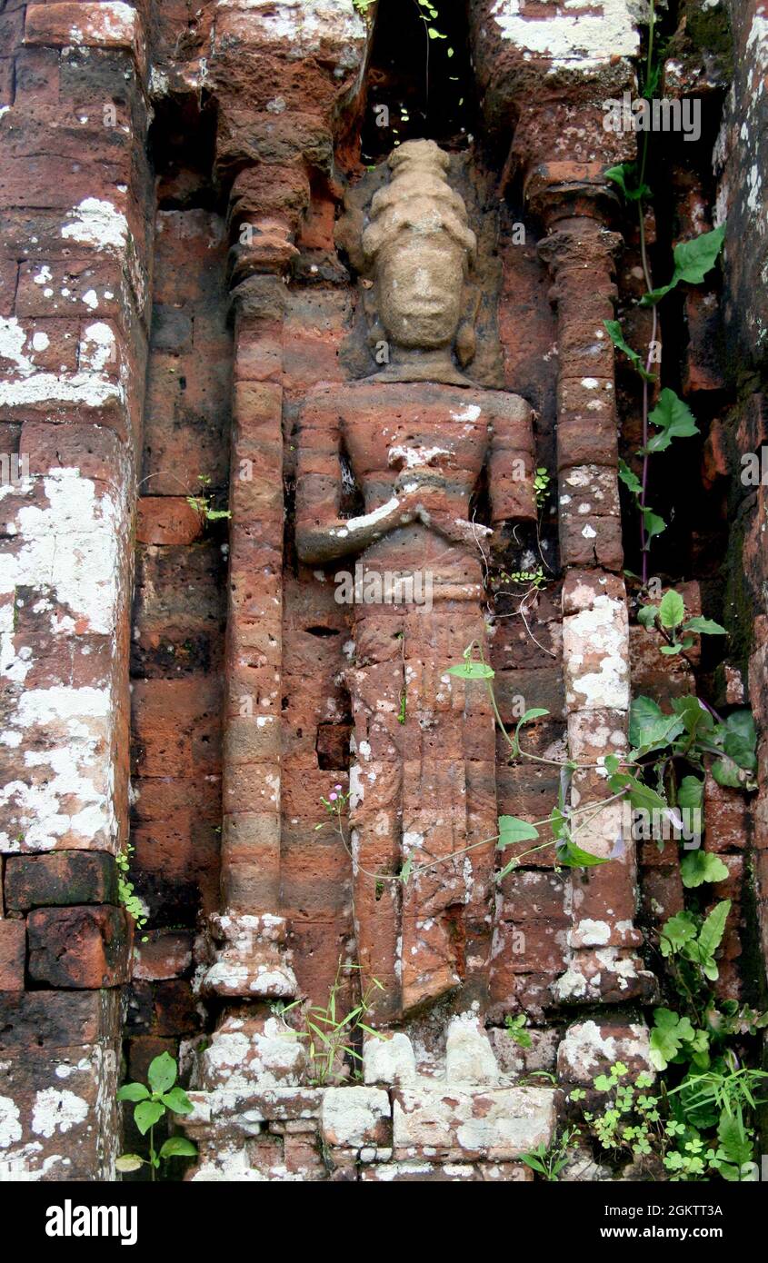 Brick statue of an Indian god at the famous shrine of My Son temple ...