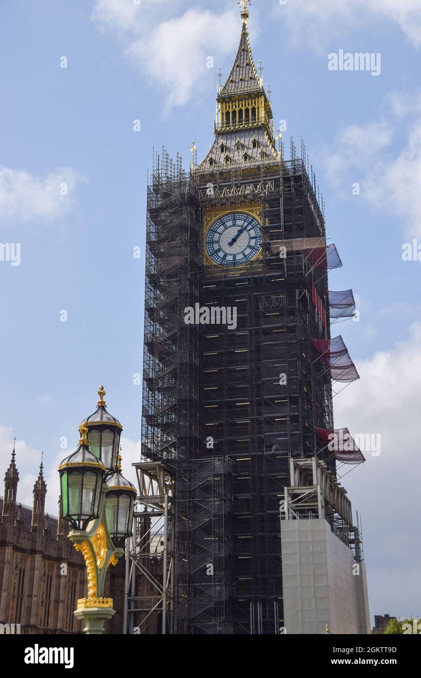 London, United Kingdom. 15th September 2021. Big Ben's renovated clock ...