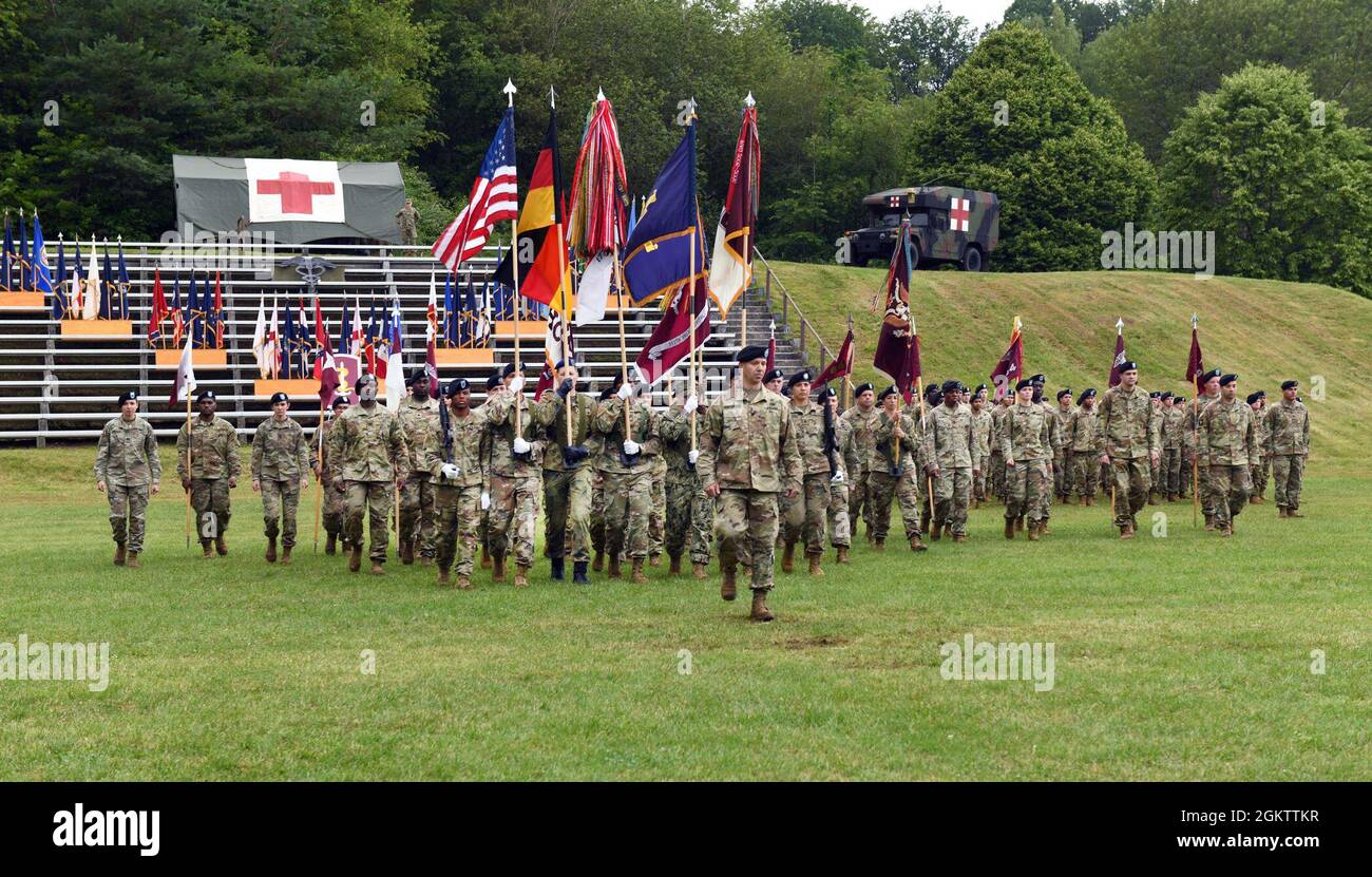 U.S. Army officers and colors with the 30th Medical Brigade execute the ...