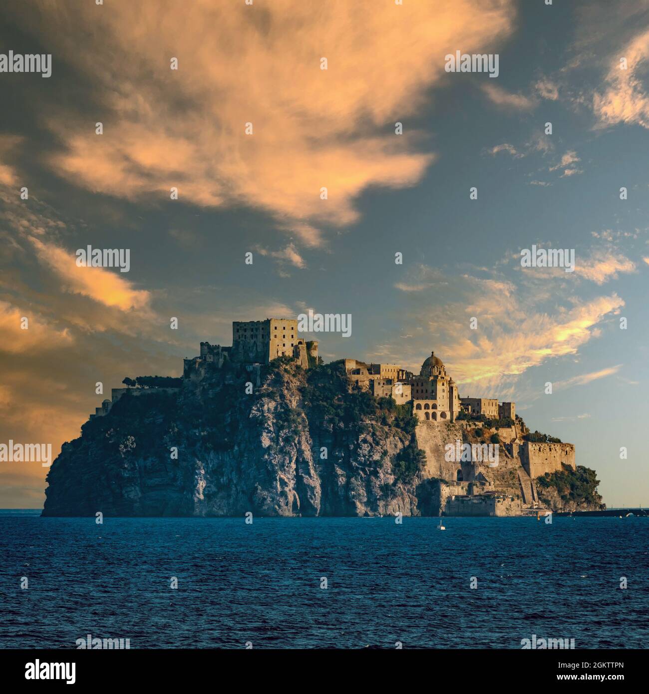 Aragonese Castle of Ischia in Italy. Medieval castle next to Ischia ...
