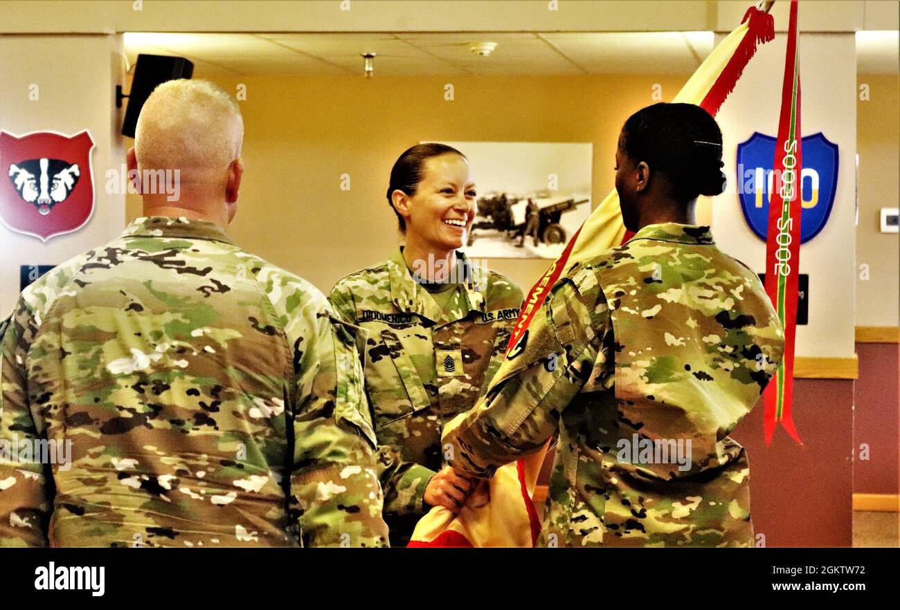 Command Sgt. Maj. Raquel DiDomenico, new Fort McCoy Garrison command sergeant major, passes the ...