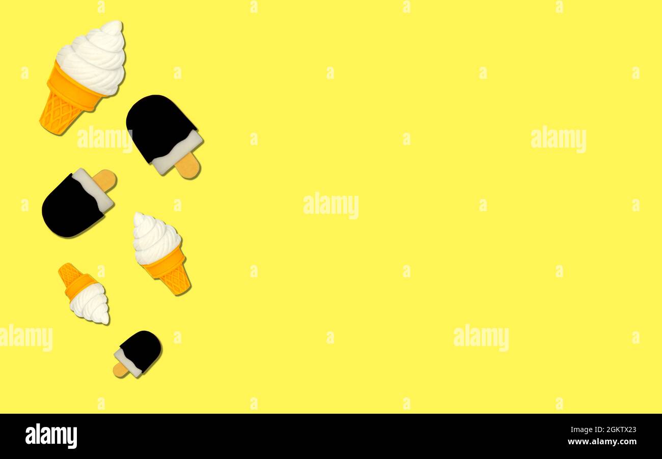 Ice cream layout on yellow background. Summer flat lay with copy space ...