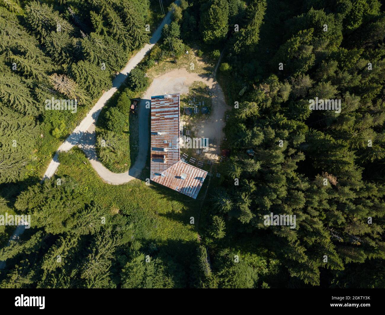Aerial view of building in forest Stock Photo - Alamy