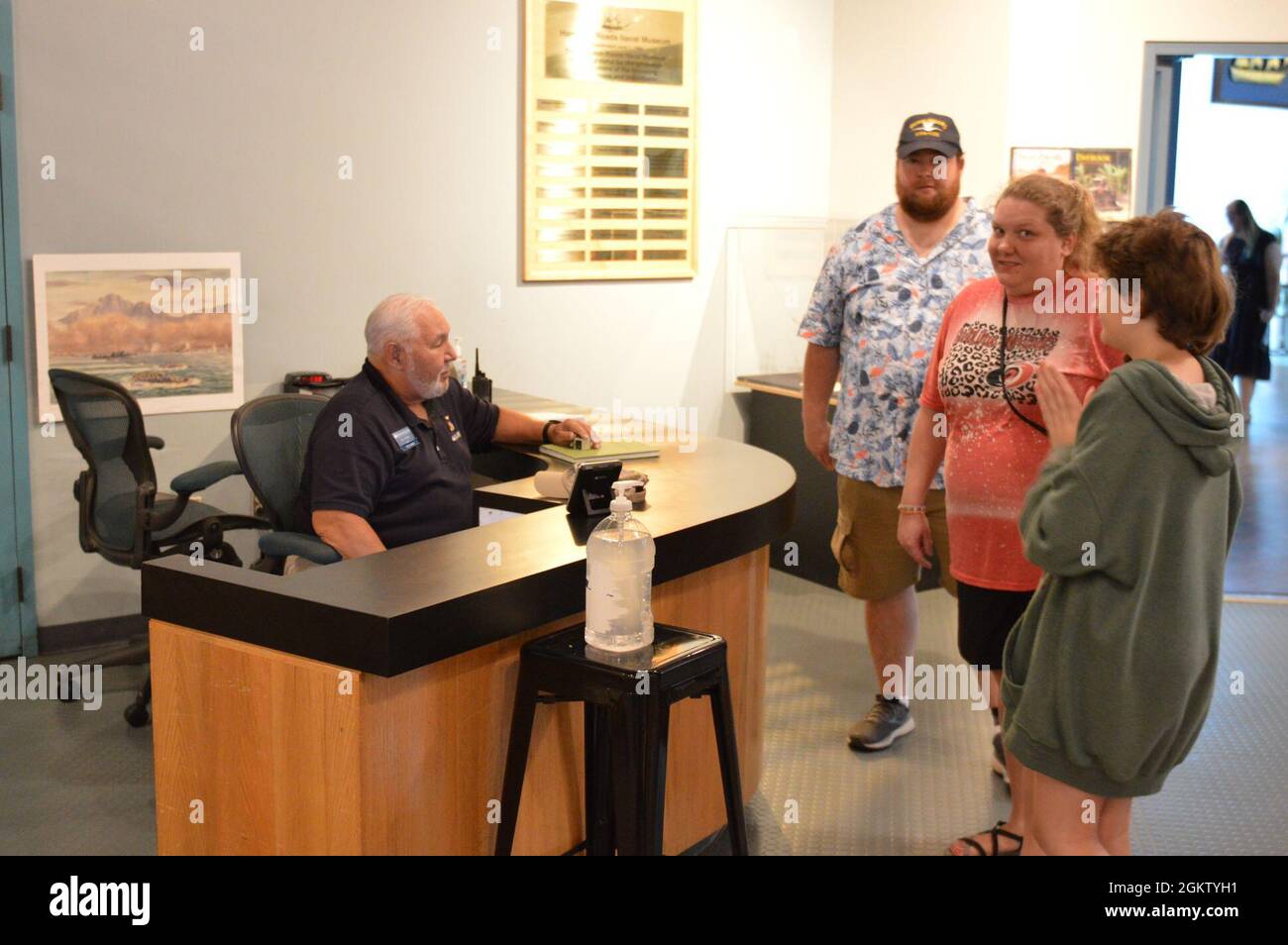 Bill Murray (behind desk), a volunteer docent at the Hampton Roads ...