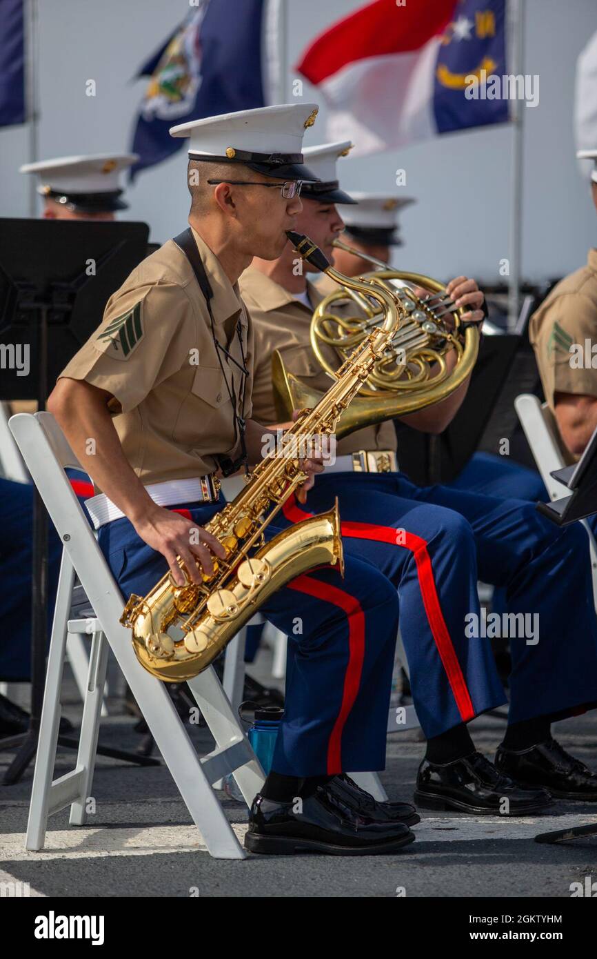 U.S. Marines with the 1st Marine Division Band play during an all ...