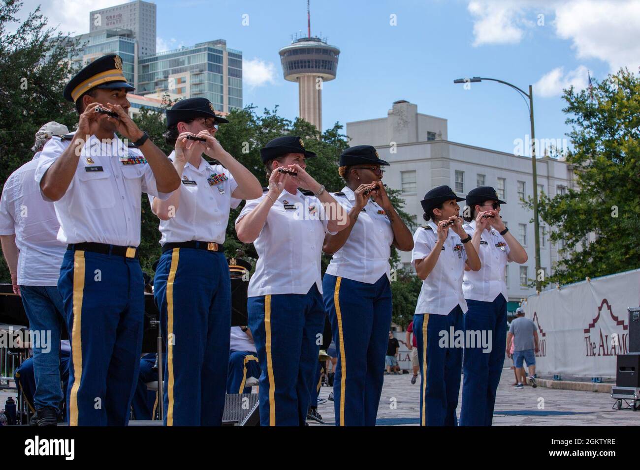 The piccolo section plays “Stars and Stripes Forever,” during an ...