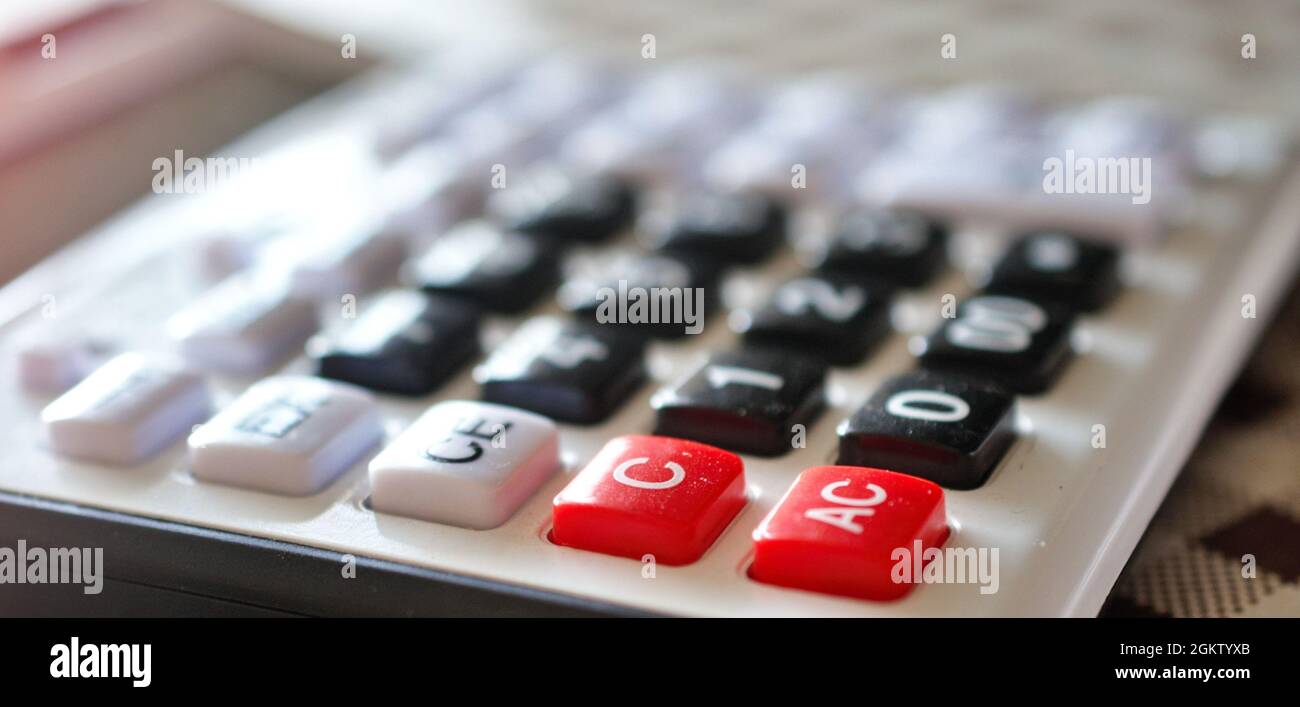Simple Calculator with big buttons, numbers close up Stock Photo - Alamy