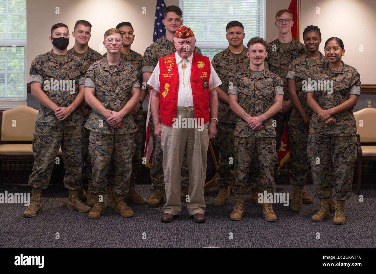 U.S. Marine Corps World War II veteran Lee Reed, 96, stands for a photo ...