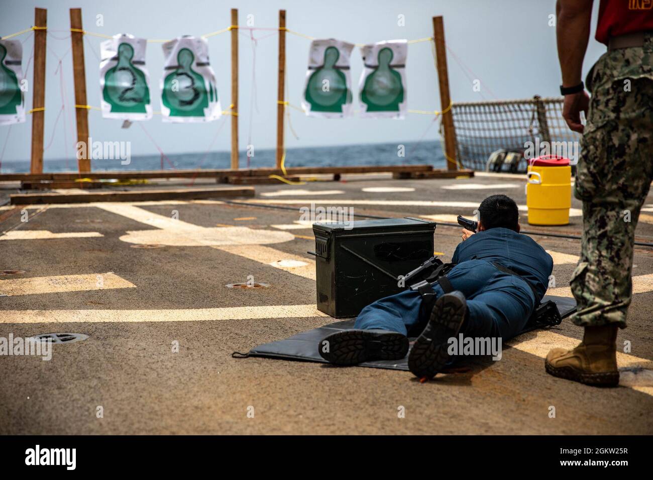 ARABIAN SEA (July 3, 2021) – Sailors conduct 9mm small arms live-fire ...