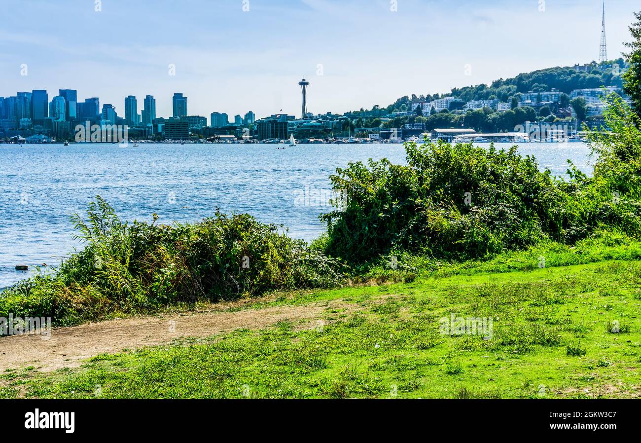 View of buildings along Lake Union. Shot taken from Gasworks Park in ...