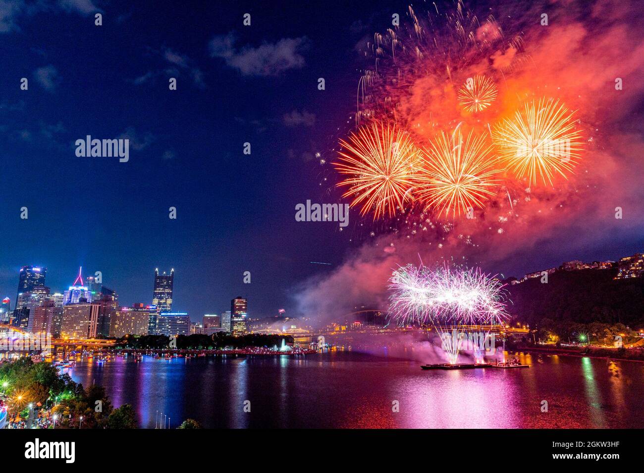 A view of the Pittsburgh fireworks show from the observatory balcony of ...