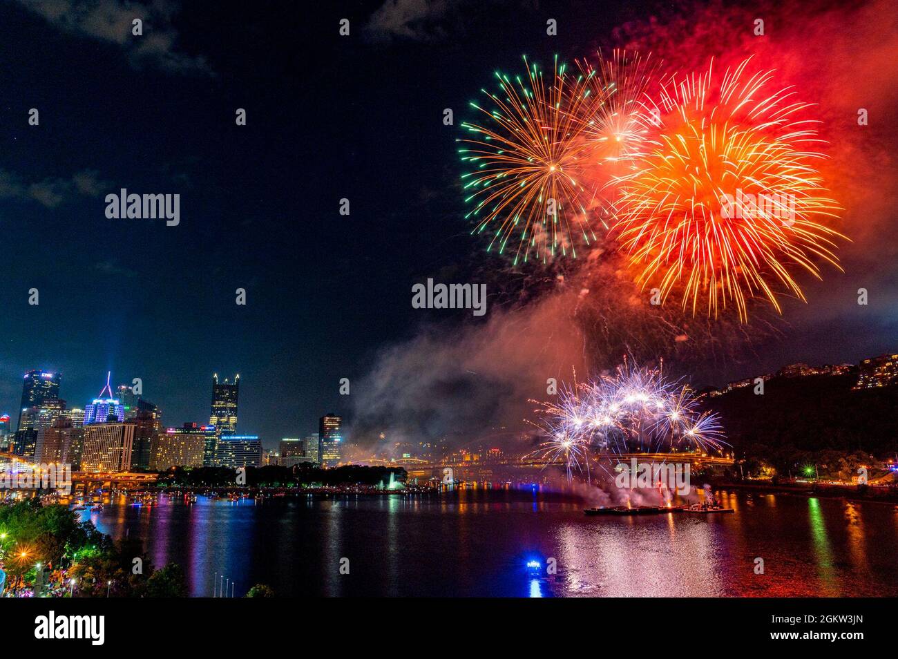 A view of the Pittsburgh fireworks show from the observatory balcony of ...