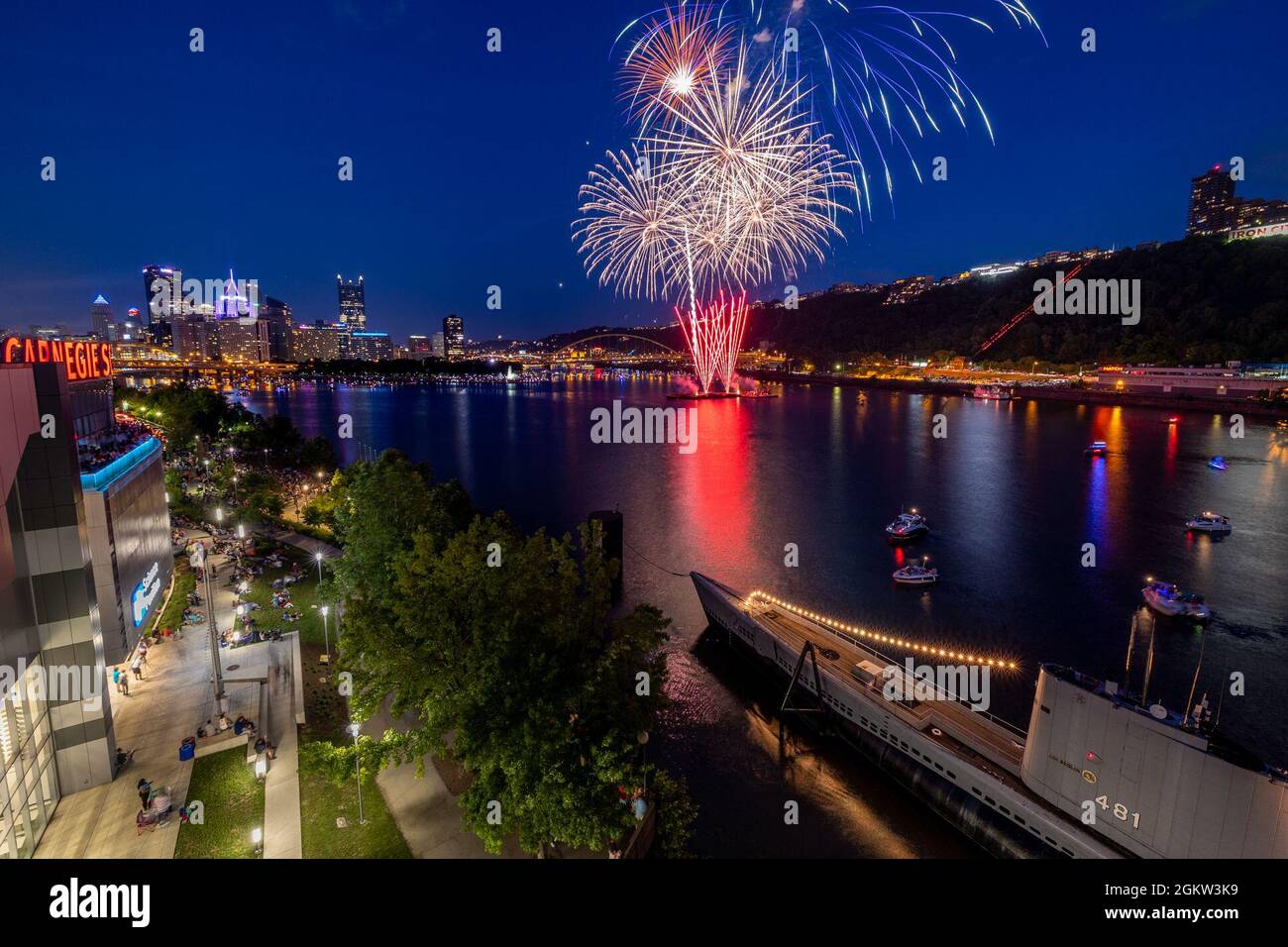 A view of the Pittsburgh fireworks show from the observatory balcony of ...