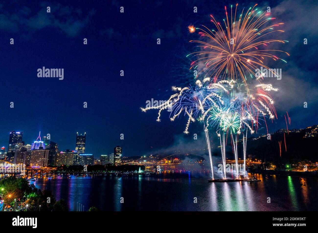 A view of the Pittsburgh fireworks show from the observatory balcony of ...