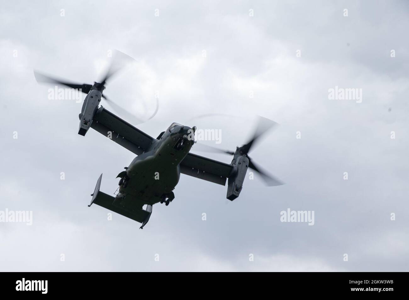 A U.S. Air Force CV-22 Osprey flies overhead before picking up U.S ...