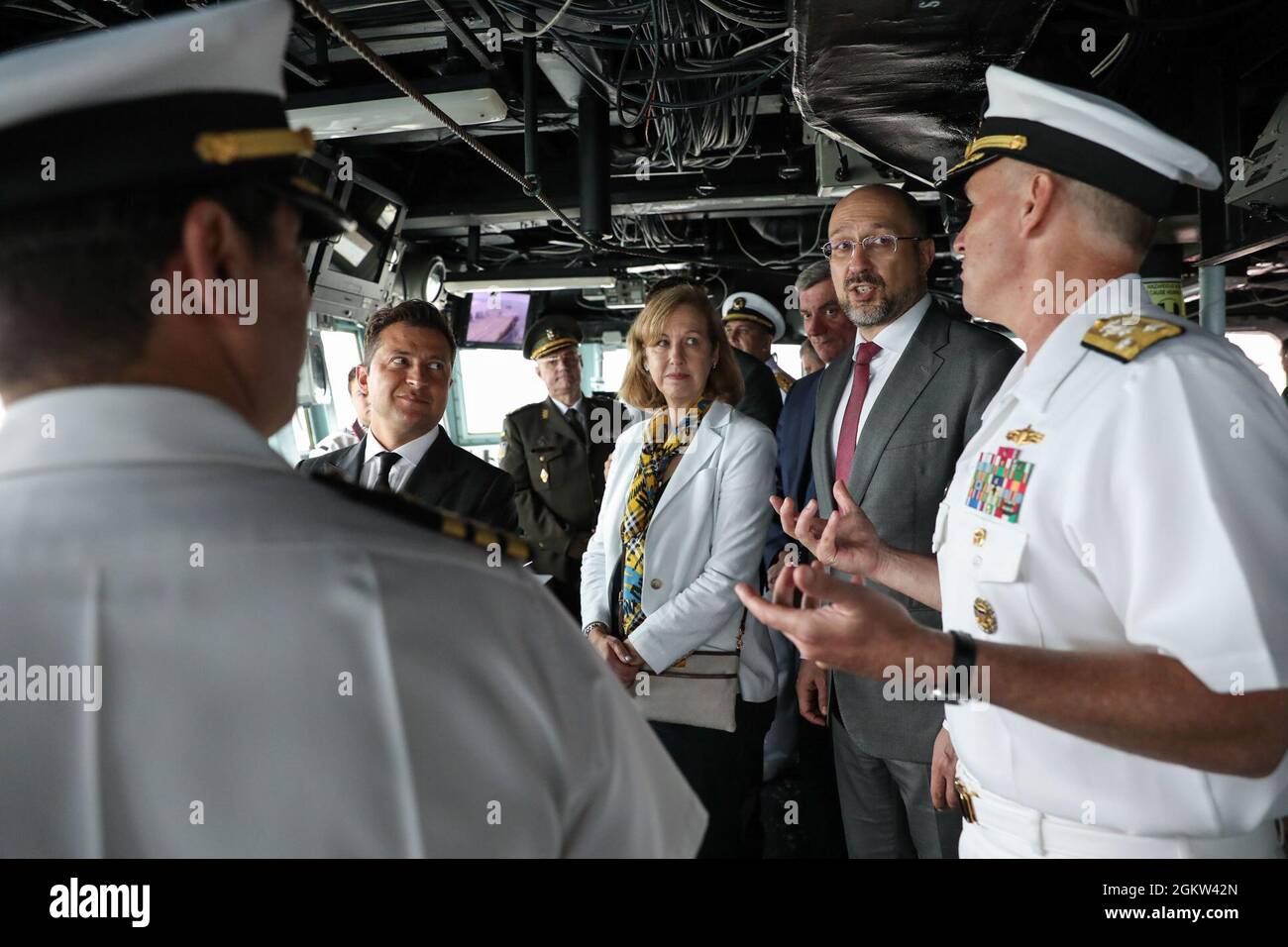 ODESSA, Ukraine (July 4, 2021) Vice Adm. Gene Black, commander, U.S. Sixth Fleet, right, speaks ...