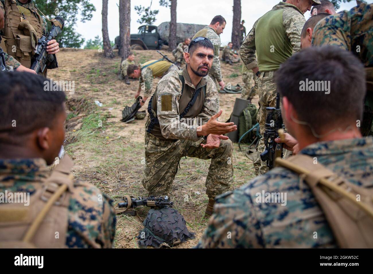 A Ukrainian Marine with Air Assault Company, 1st Marine Battalion, 36th Naval Infantry Brigade ...
