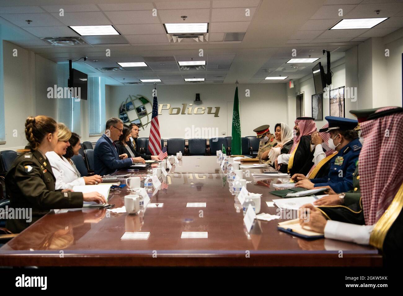 Under Secretary of Defense for Policy Dr. Colin H. Kahl greets Saudi Arabia Vice Minister of ...