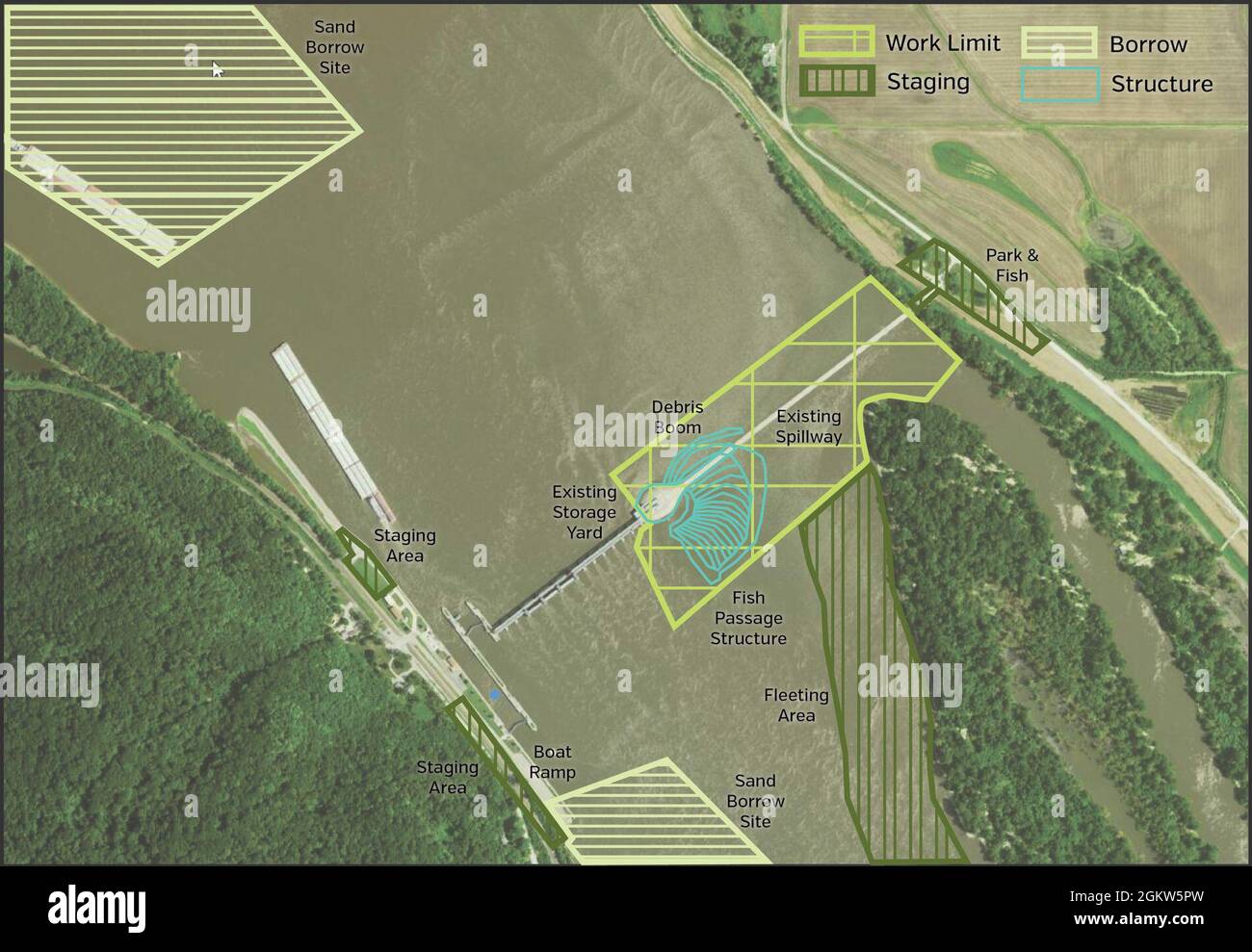Proposed map of the fish passage project at Lock and Dam 22 near ...