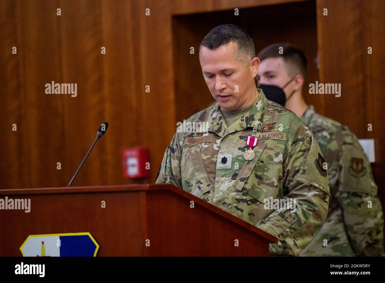 U.S. Air Force Lt. Col. Adam Baker, outgoing 52nd Force Support ...