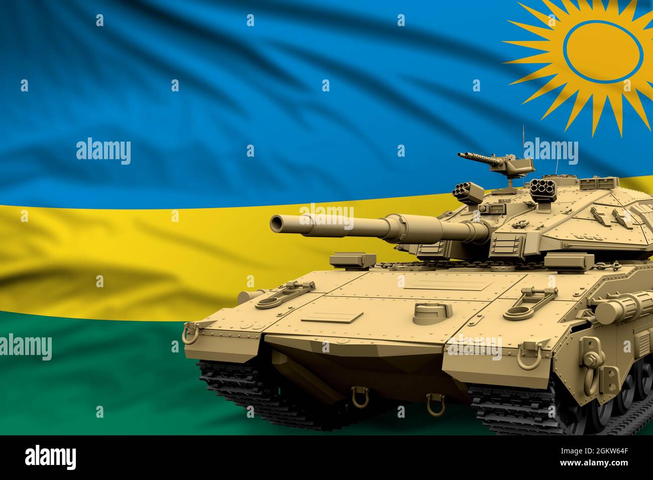 Heavy tank with fictional design on Rwanda flag background - modern ...