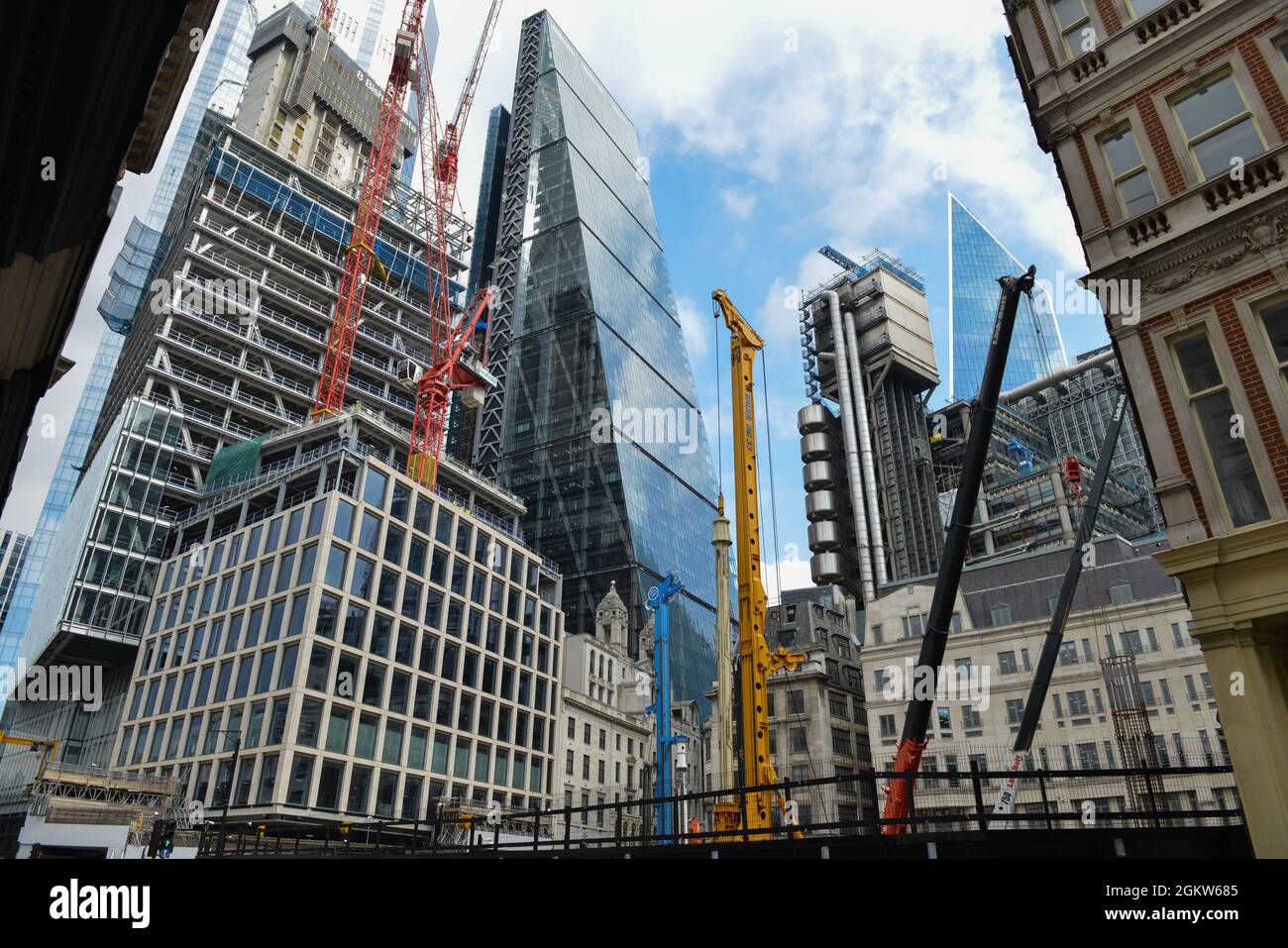 A view of a construction site on Bishopsgate Street, City of London ...