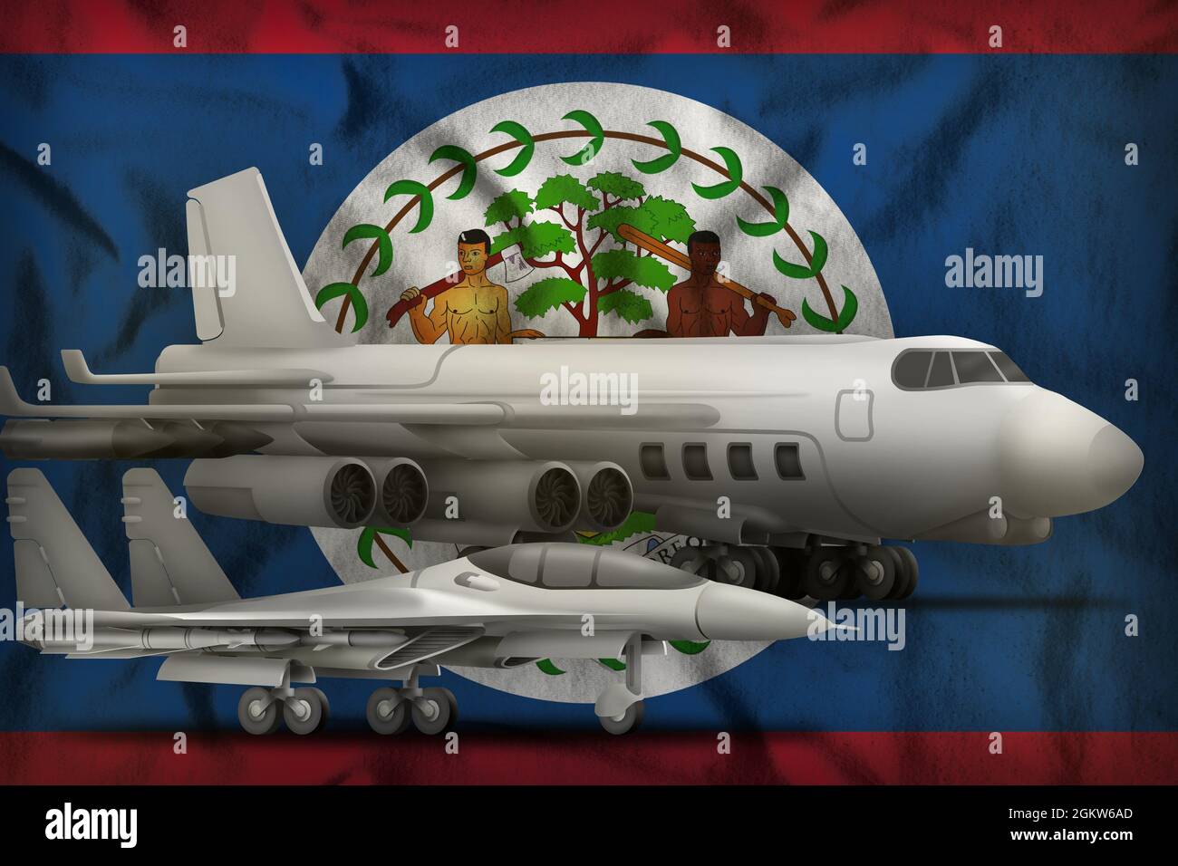 air forces on the Belize flag background. Belize air forces concept. 3d ...