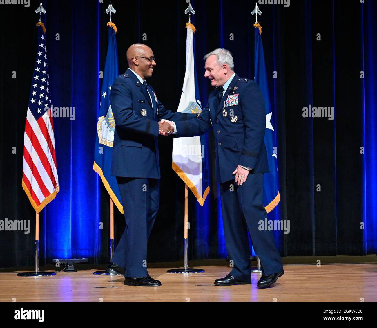 Air Force Chief of Staff Gen. CQ Brown, Jr., left, shakes hands with Lt ...