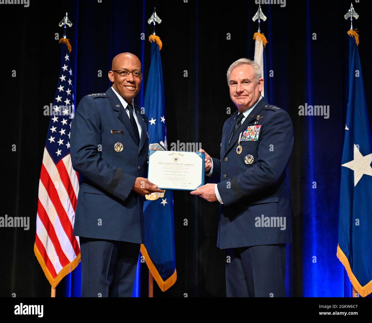Air Force Chief of Staff Gen. CQ Brown, Jr., left, poses with Lt. Gen ...