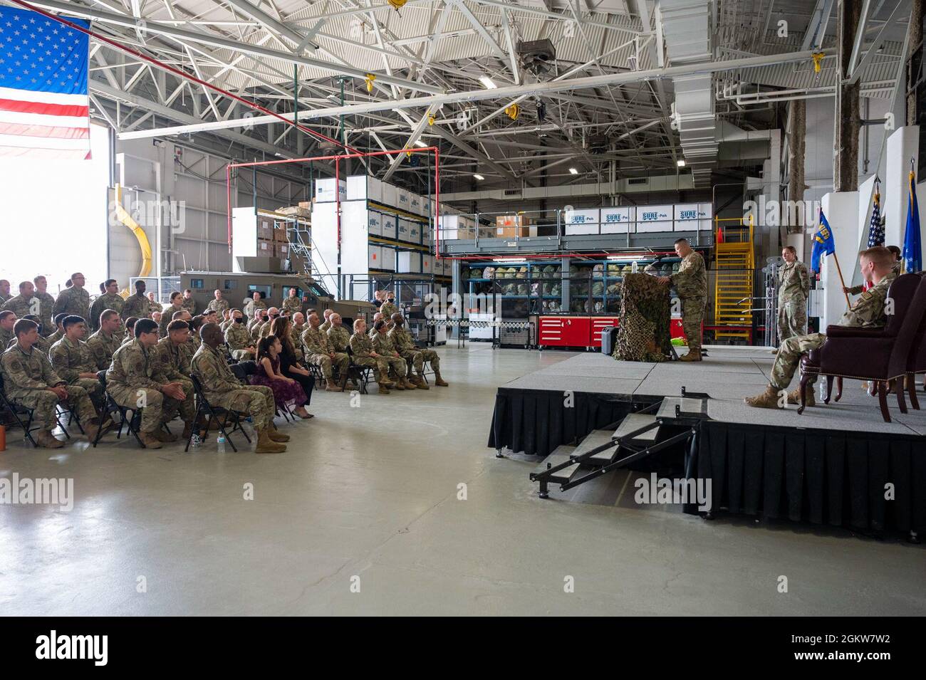 Lt. Col. Min Lee, 341st Missile Security Operations Squadron incoming commander, addresses his ...