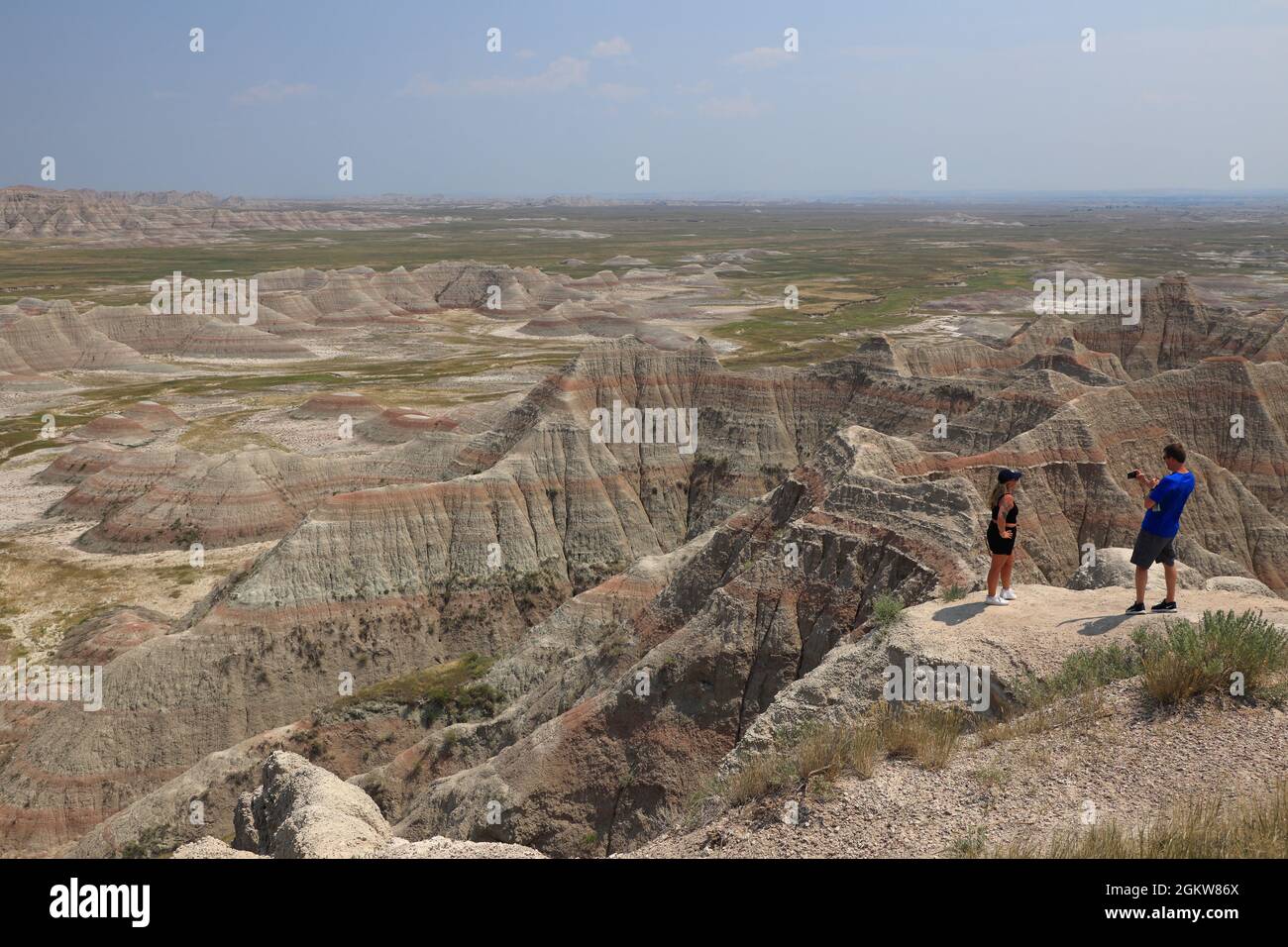 Visitors at Big Badlands Overlook in Badlands National Park.South ...