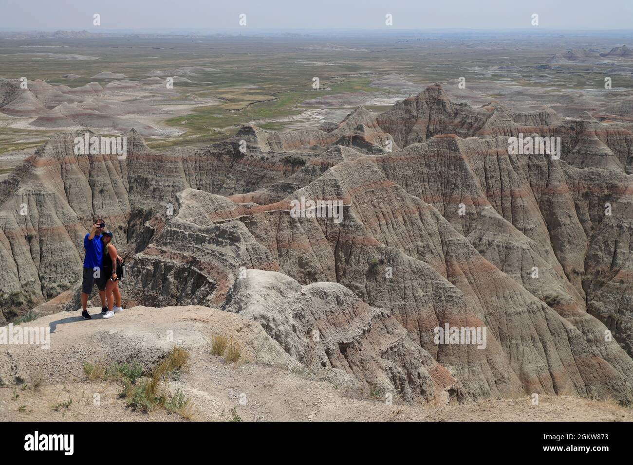 Visitors at Big Badlands Overlook in Badlands National Park.South ...