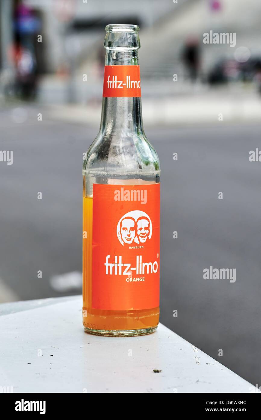 Berlin, Germany - July 29, 2021: A lemonade bottle that was left on a ...