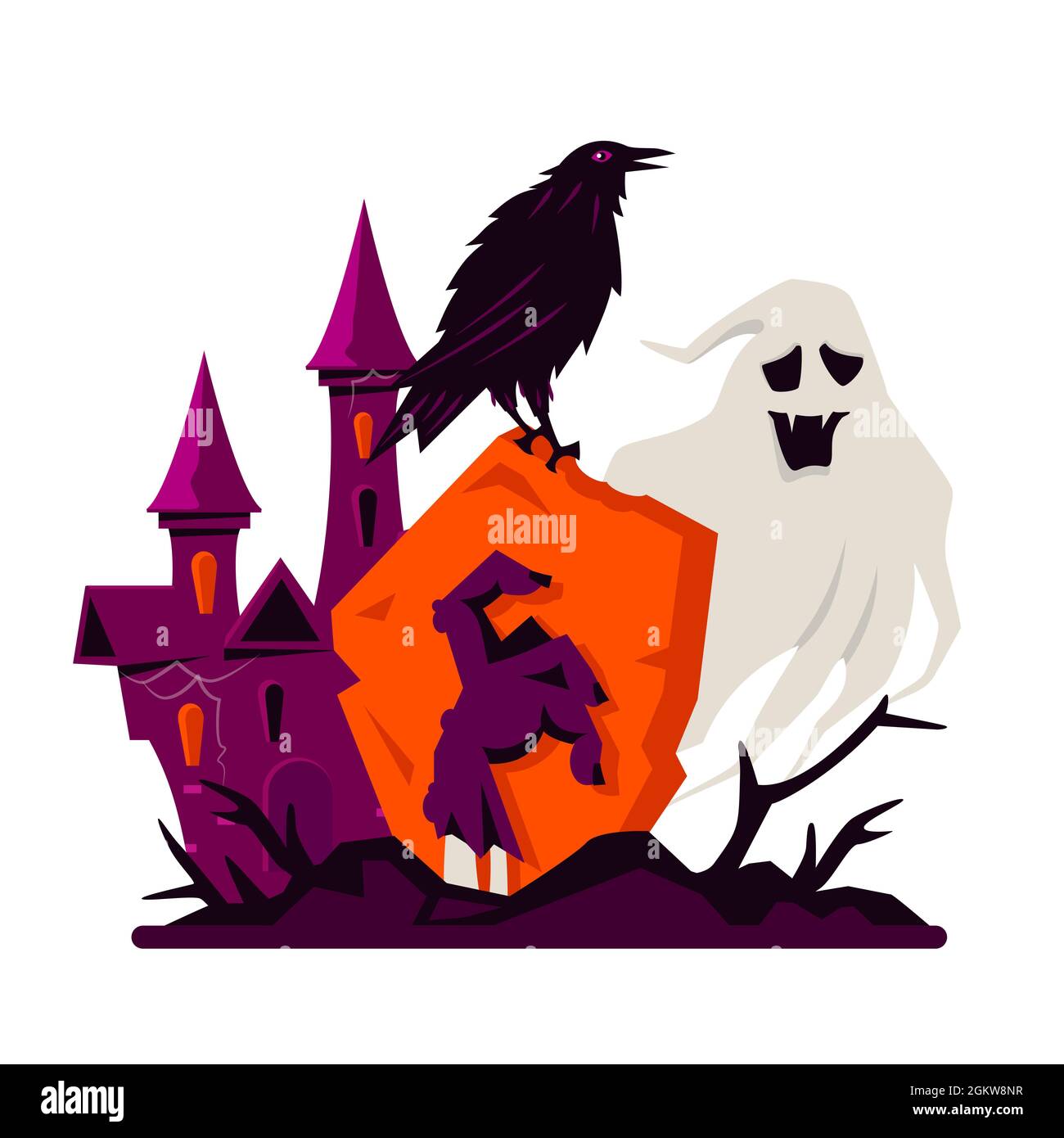 Risen from the dead - cartoon style colored illustration. Bony zombie ...