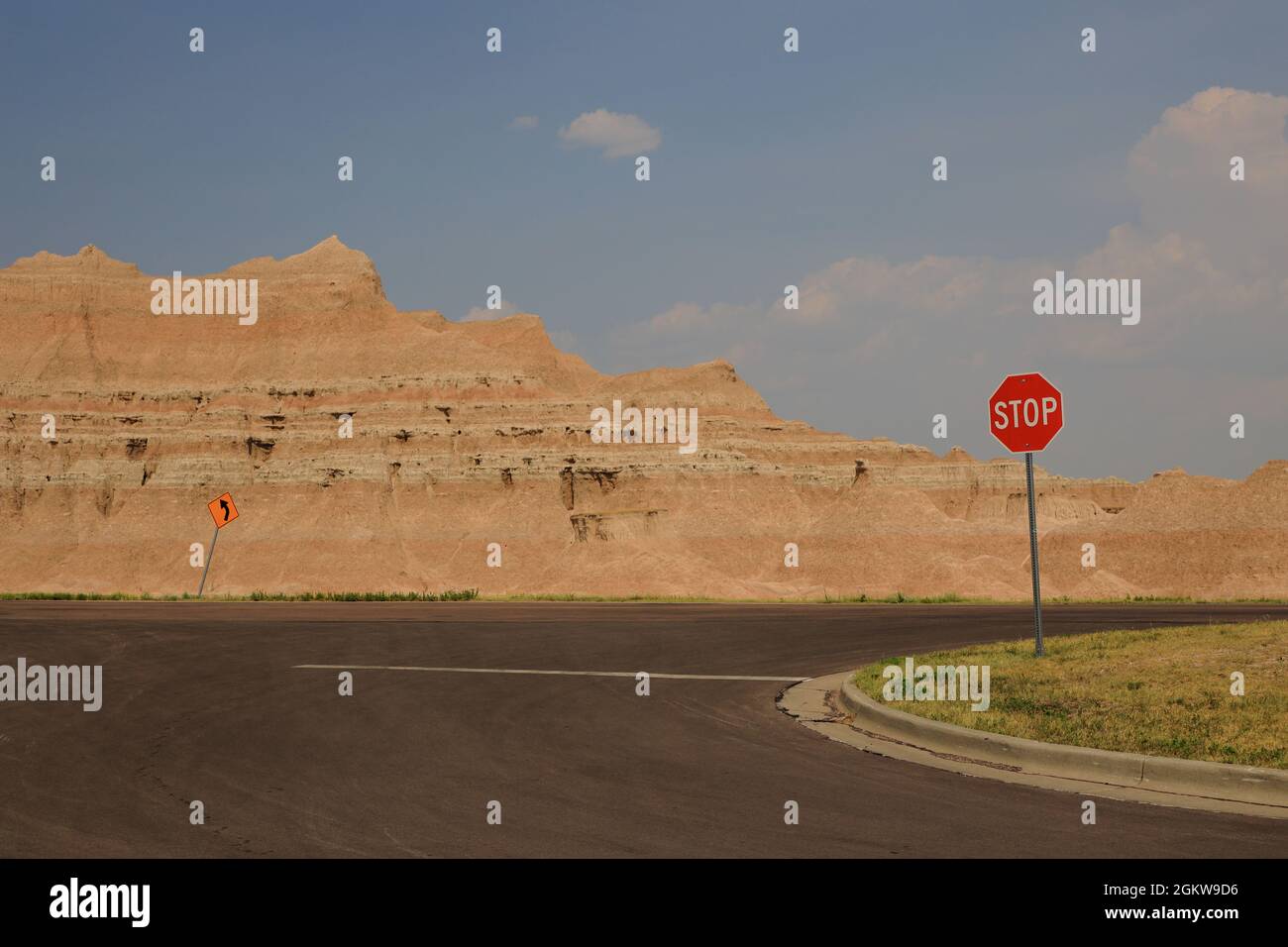 stop sign by the road in Badlands National Park.South Dakota.USA Stock ...