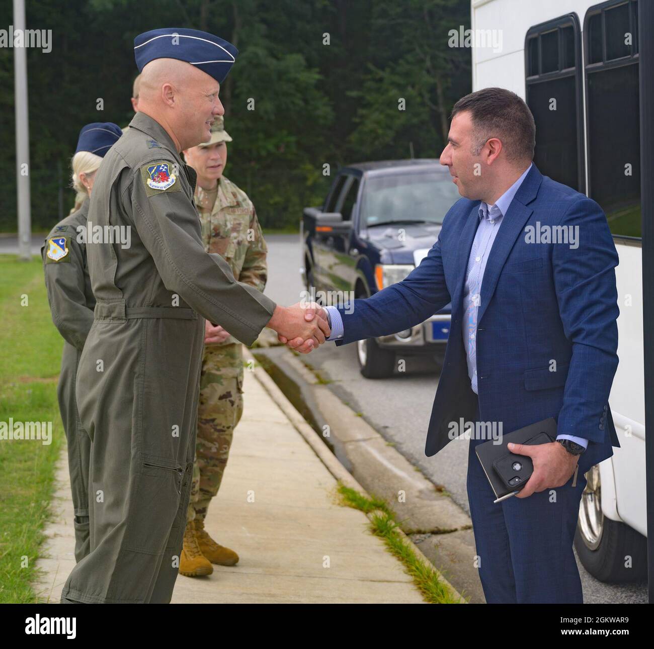 U.S. Air Force Major Gen. Thomas Grabowski, left, commander of the ...