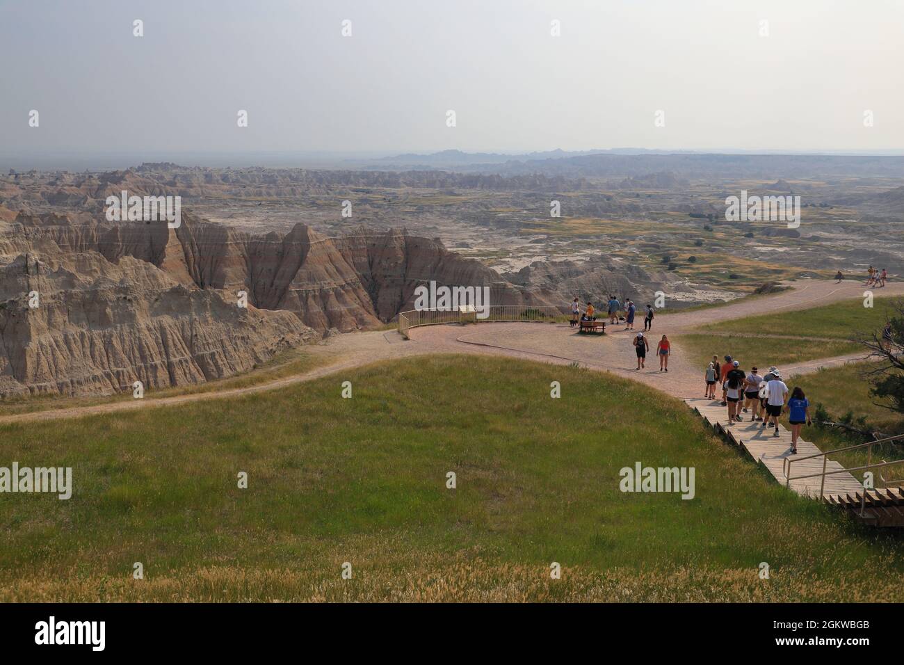 Visitors at Pinnacles Overlook.Badlands National Park.South Dakota.USA ...
