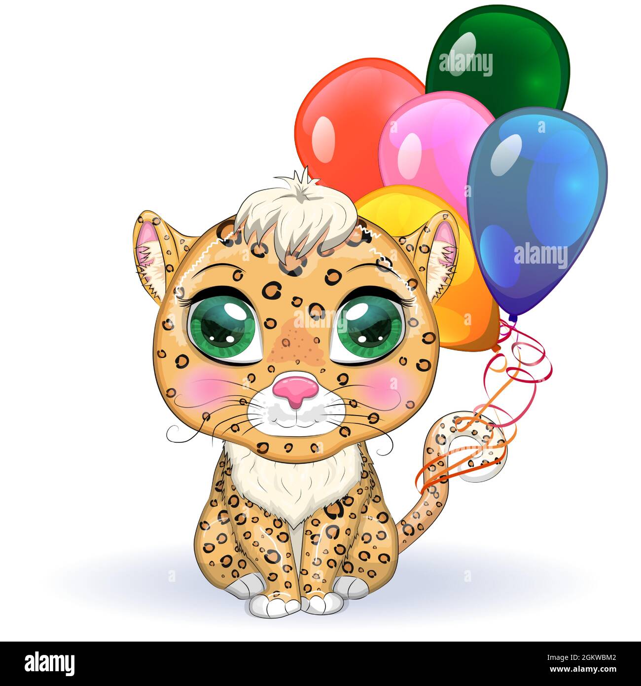Leopard with beautiful eyes in cartoon style, colorful illustration for ...