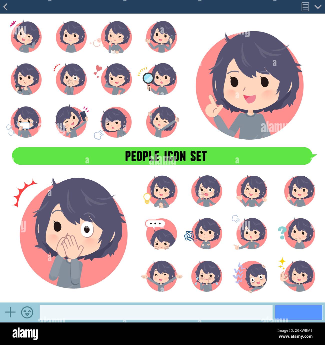 A Set Of Neet Women With Expresses Various Emotions In Icon Format Its