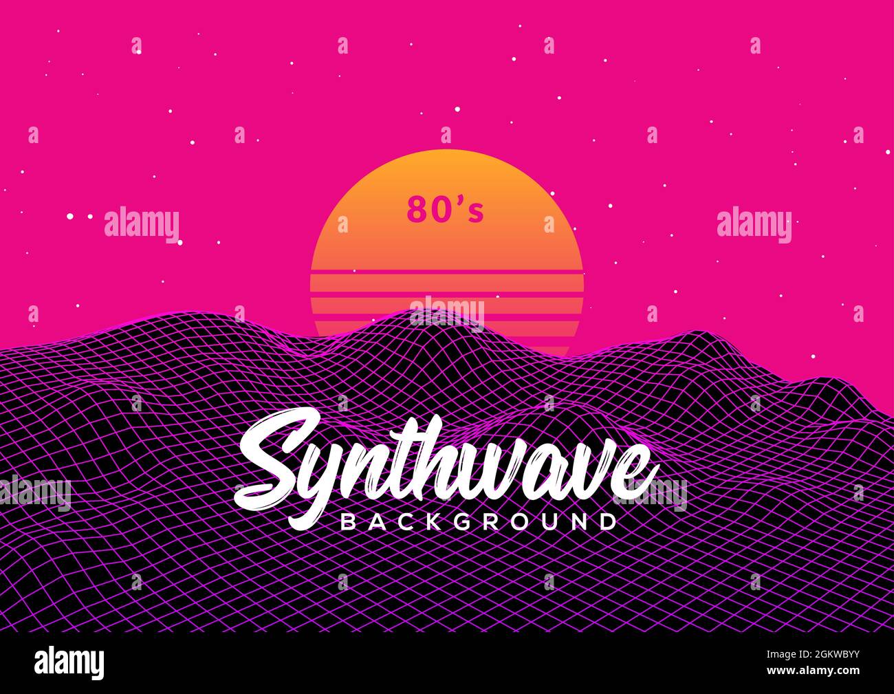 Synth wave retro grid background. Synthwave 80s vapor vector game poster neon futuristic laser ...