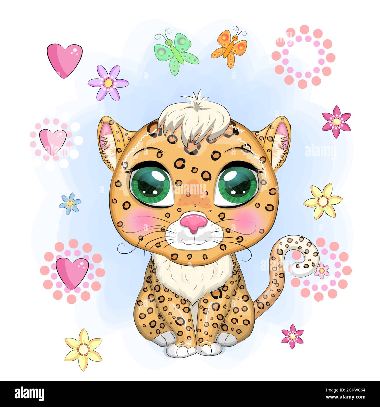 Leopard with beautiful eyes in cartoon style, colorful illustration for ...