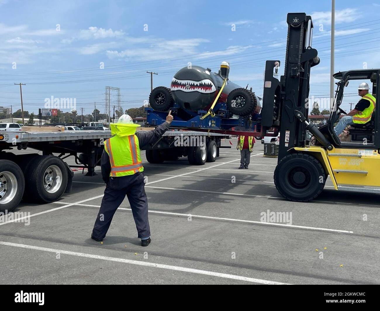 Forklift Driver Michael Beagley uploading UUV Stock Photo - Alamy