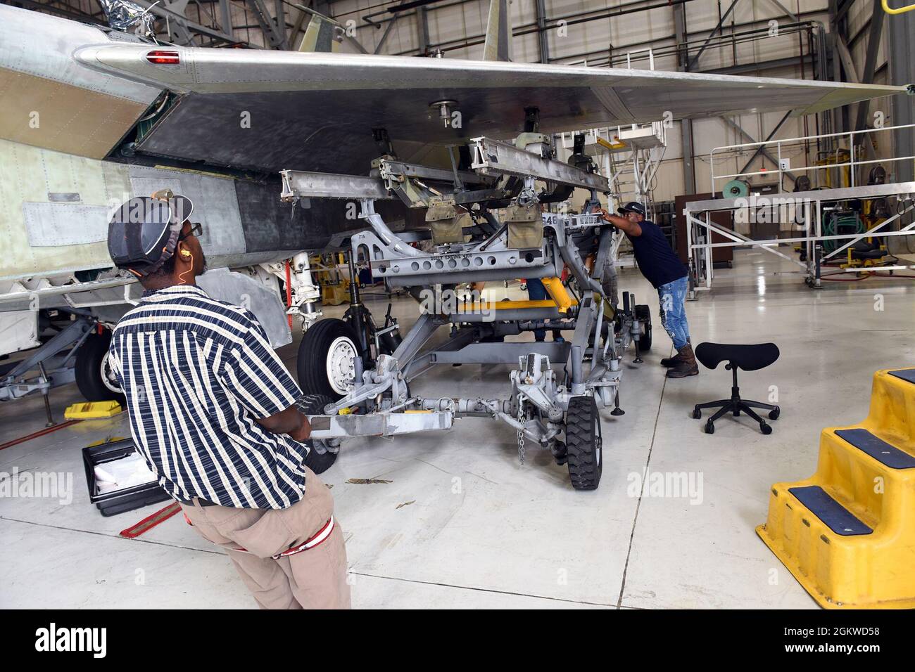 Members of the 561st Aircraft Maintenance Squadron with the Warner ...
