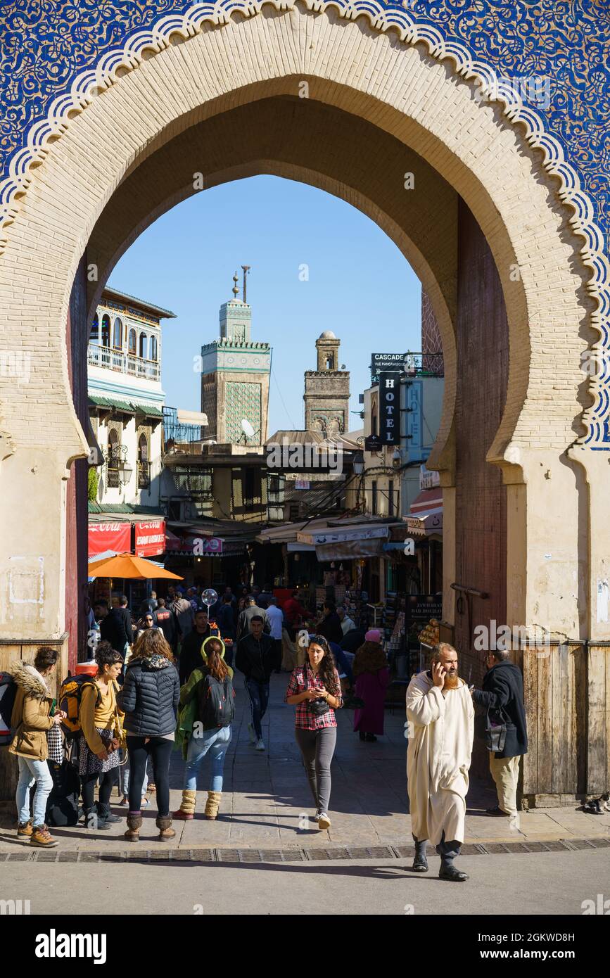 Blue gate, Fez, Morocco, Africa Stock Photo - Alamy