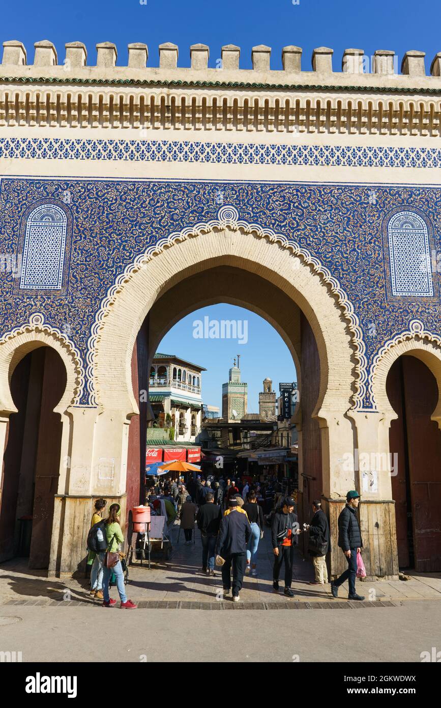 Blue gate, Fez, Morocco, Africa Stock Photo - Alamy
