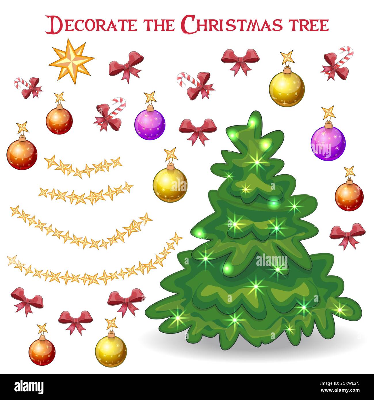 Christmas tree, Christmas balls, decorate a Christmas tree, game, set ...