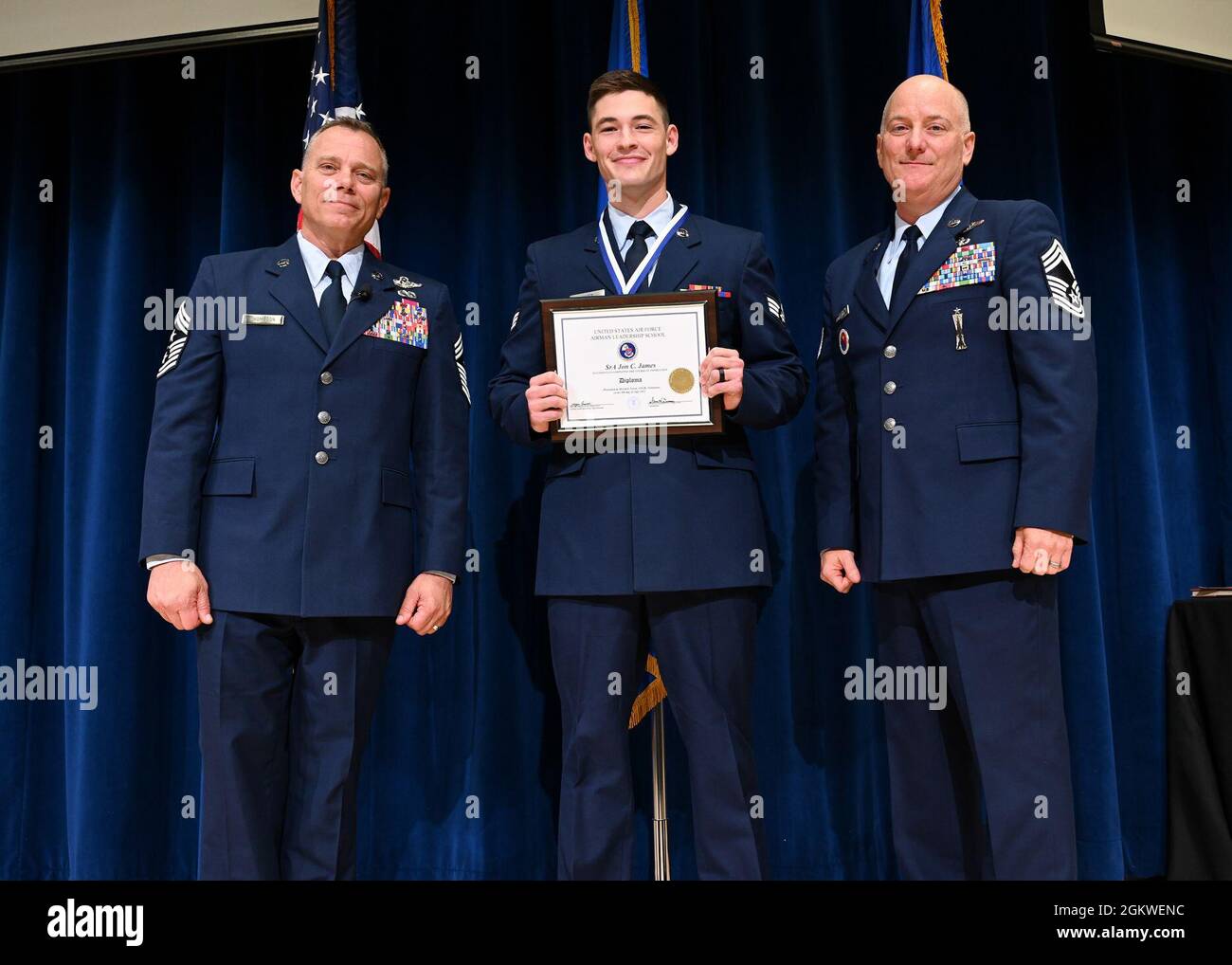 U.S. Air Force Senior Airman Jon James receives the Distinguished ...