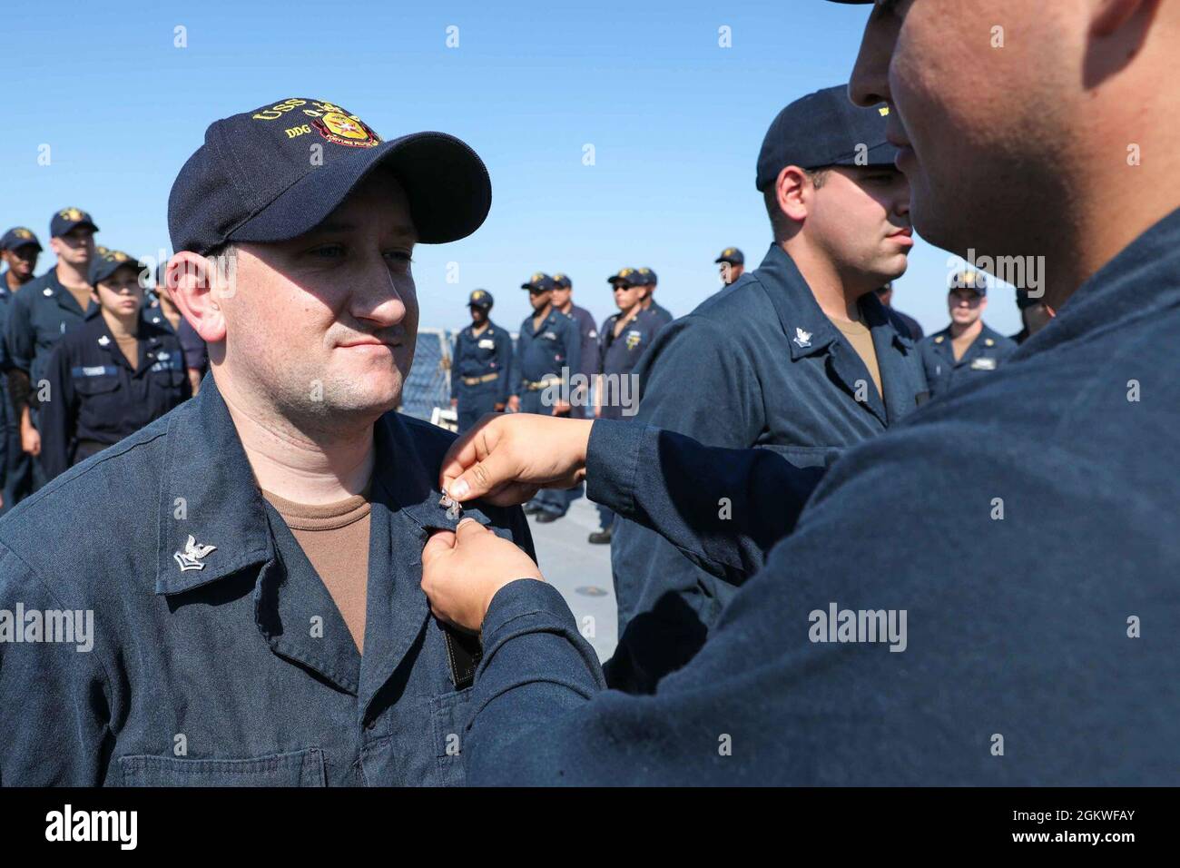 BLACK SEA (July 9, 2021) Hull Technician 2nd Class Adam Ralls, left, is ...