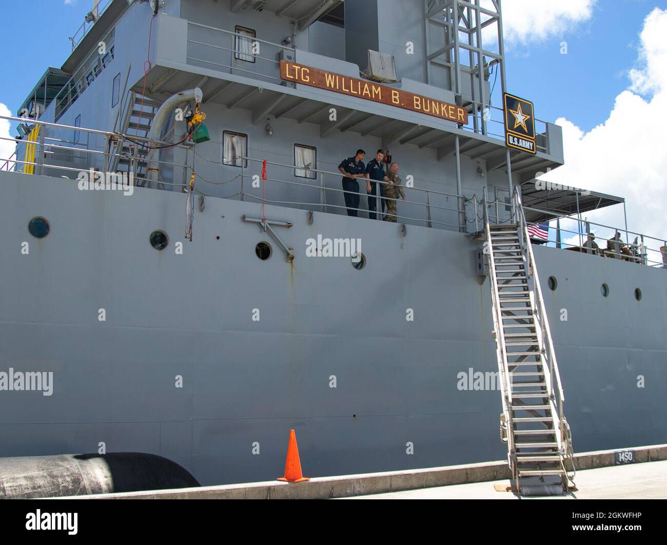 Crew aboard the United States Army Vessel Lt. Gen. William B. Bunker ...